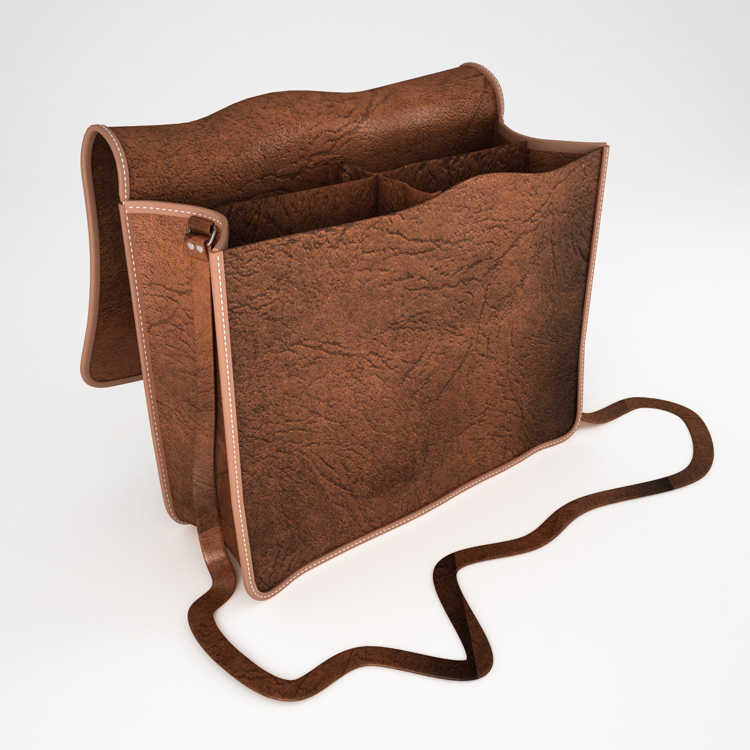 Open leather satchel bag 3D model | CGTrader