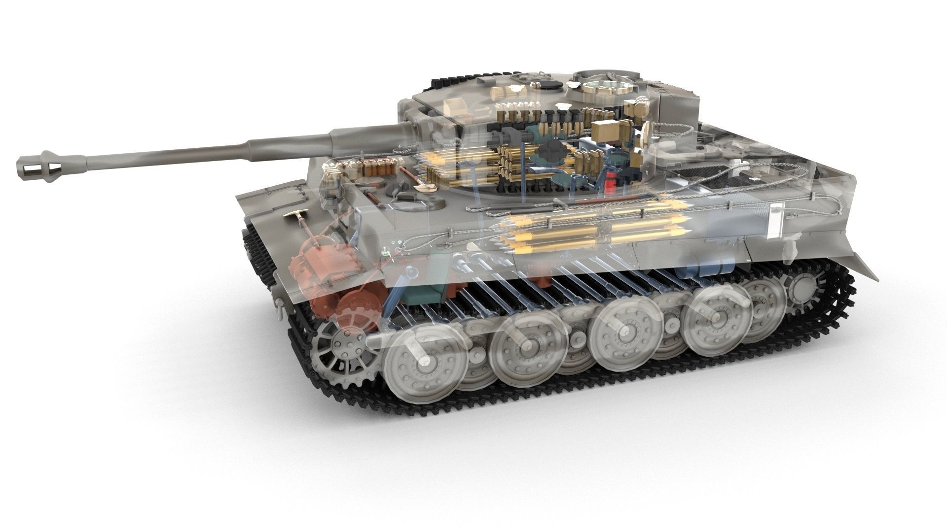 Fully built Panzer Tiger Tank Late 1944 v3 interior and engine 3D model ...