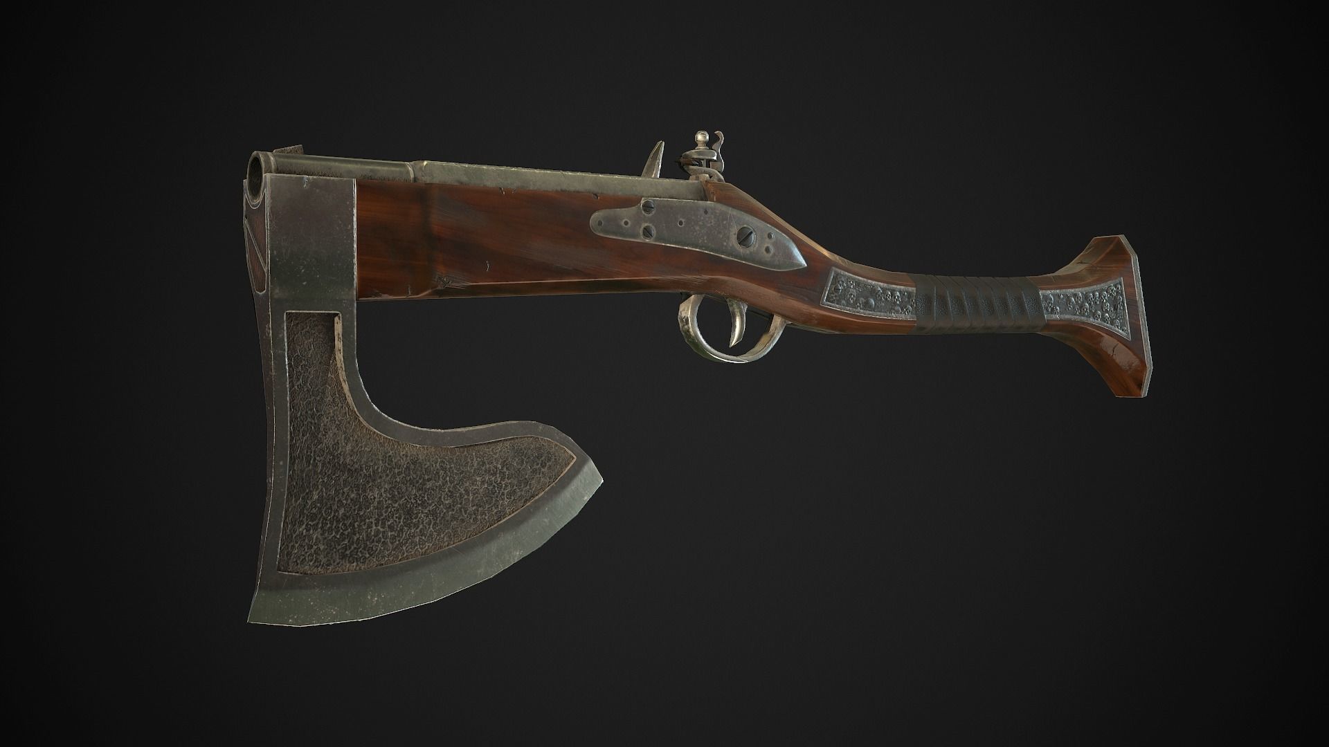 3D model Flintlock Axe-Gun - model and textures VR / AR / low-poly ...