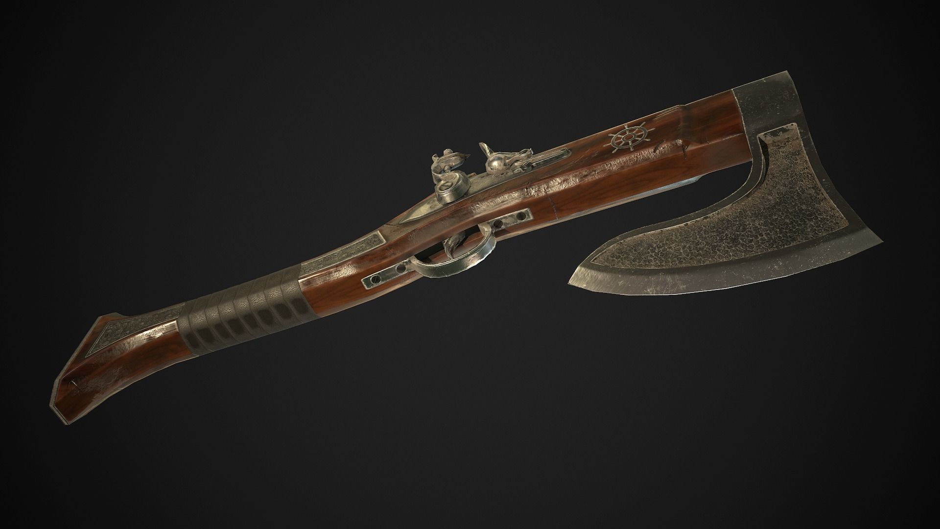 3D model Flintlock Axe-Gun - model and textures VR / AR / low-poly ...