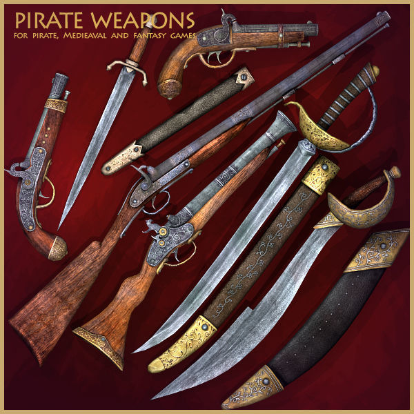 3D model Pirate Weapons Collectuion VR / AR / low-poly rigged animated ...