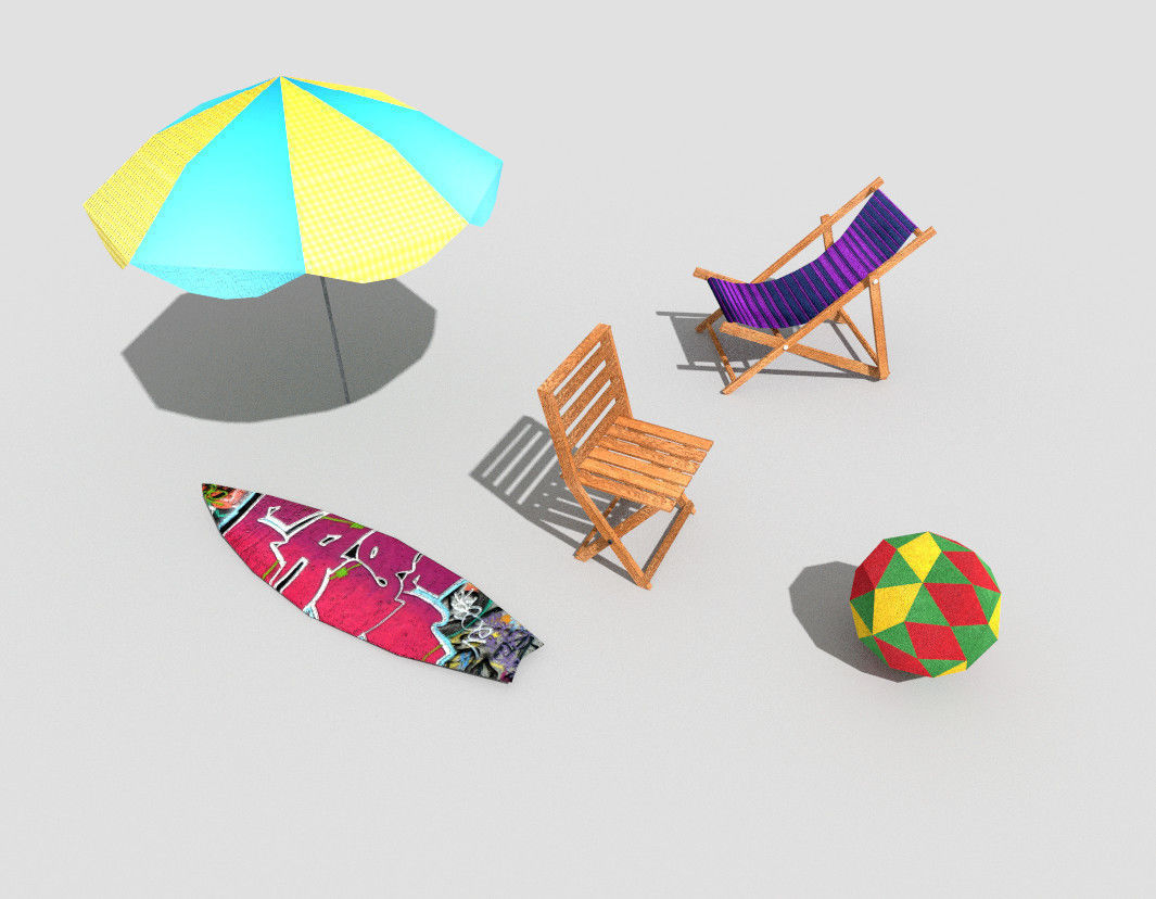 3D model 5 low poly beach props pack 1 VR / AR / low-poly | CGTrader