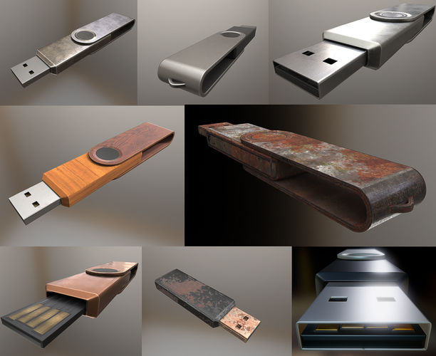 3D model USB Stick Collection - Gameready - PBR Textures VR / AR / low ...