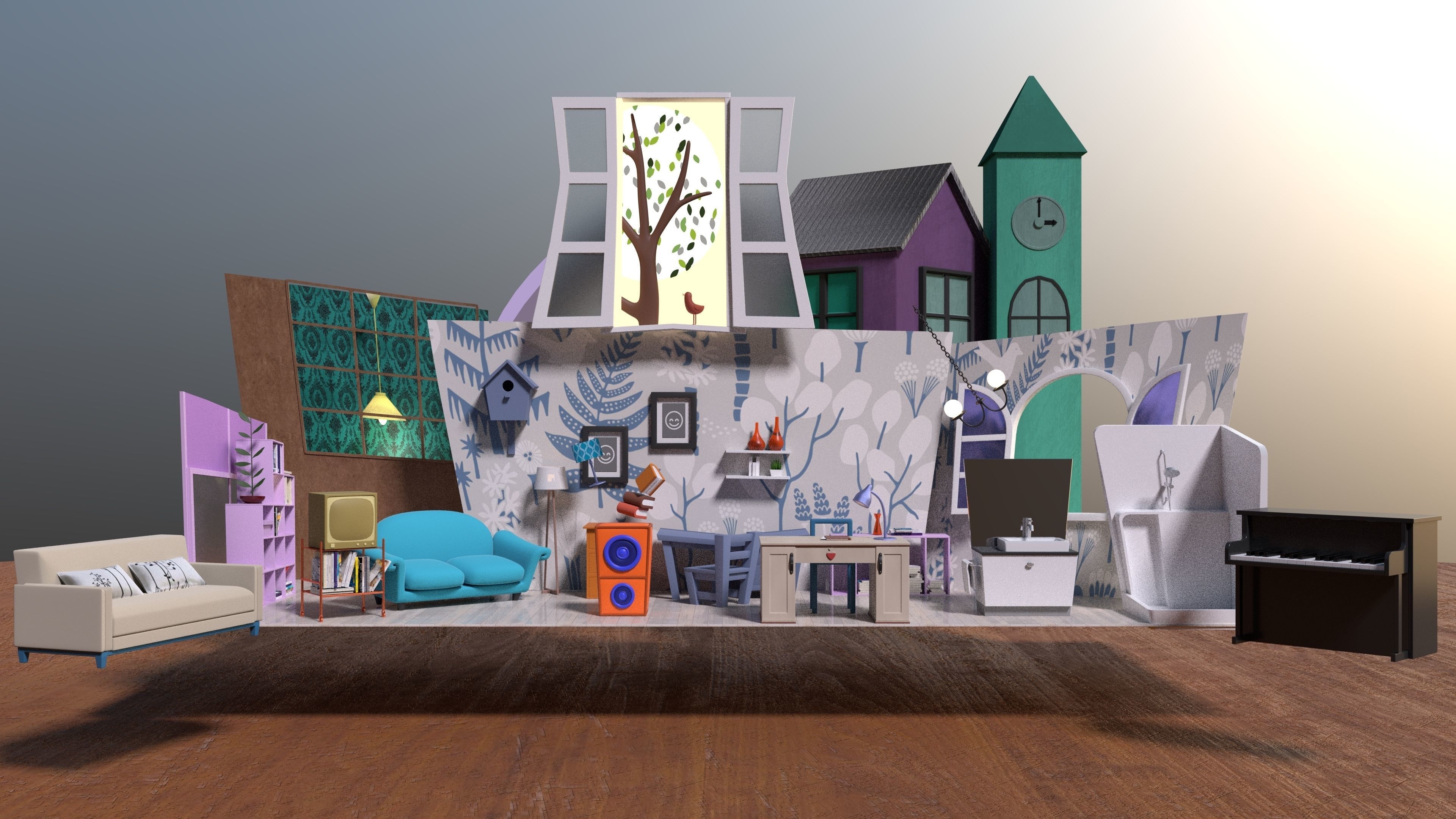 Cartoon fur set 3D model | CGTrader