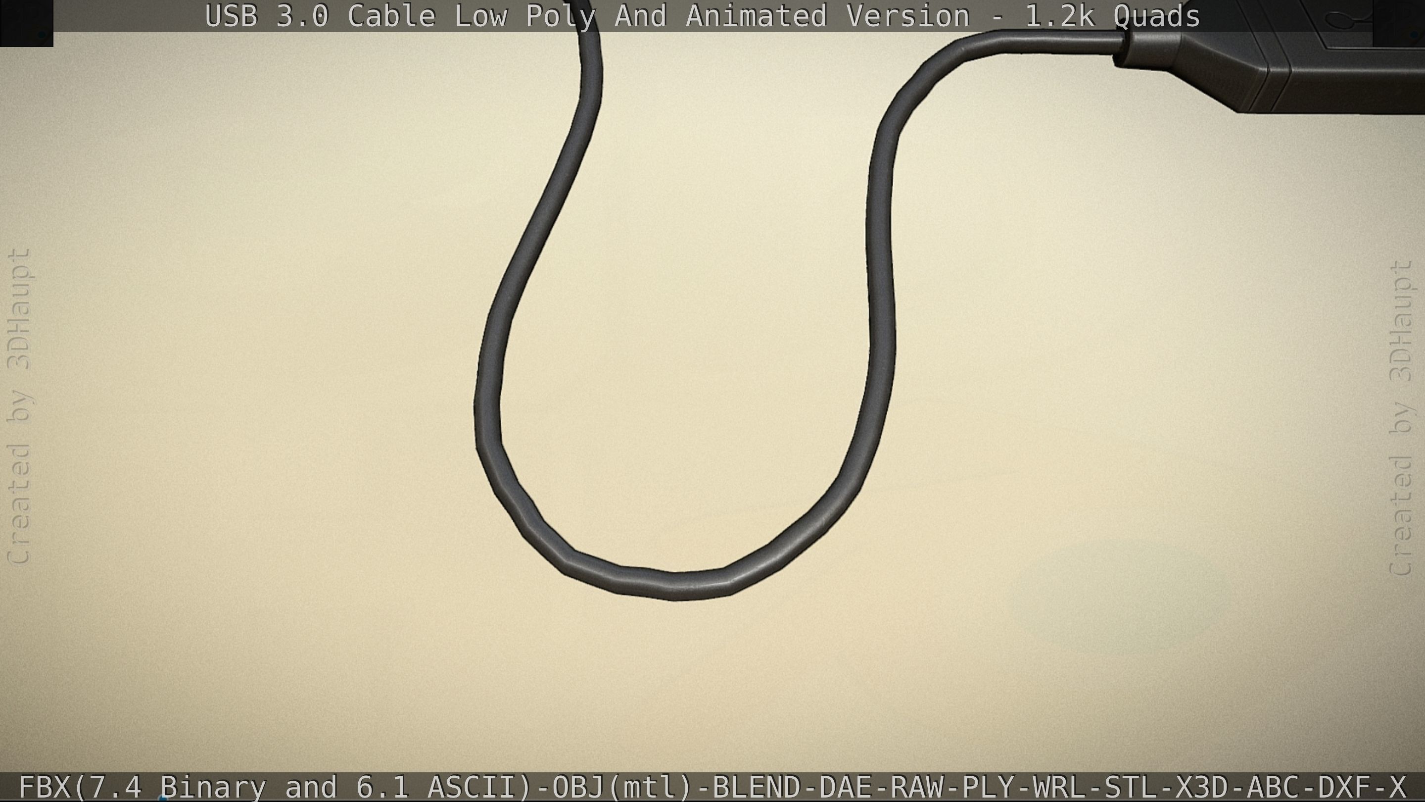 3D model USB 3 Cable Rigged Low Poly Version - Gameready - PBR Textures ...
