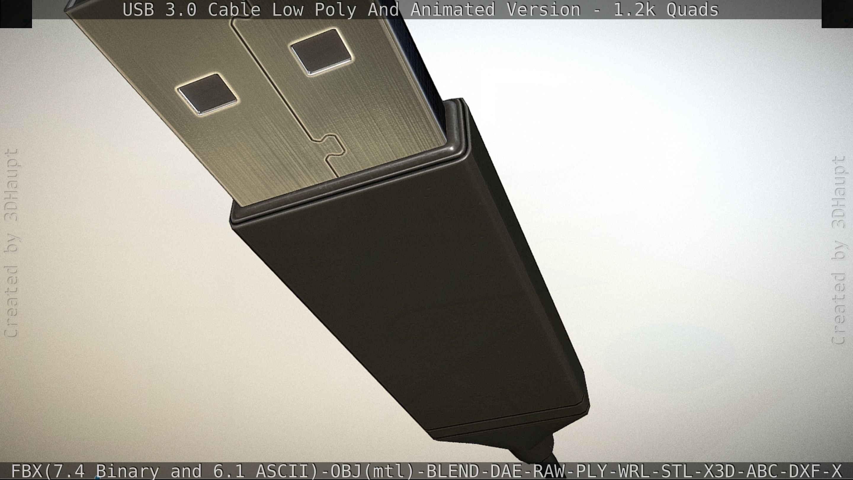 3D model USB 3 Cable Rigged Low Poly Version - Gameready - PBR Textures ...