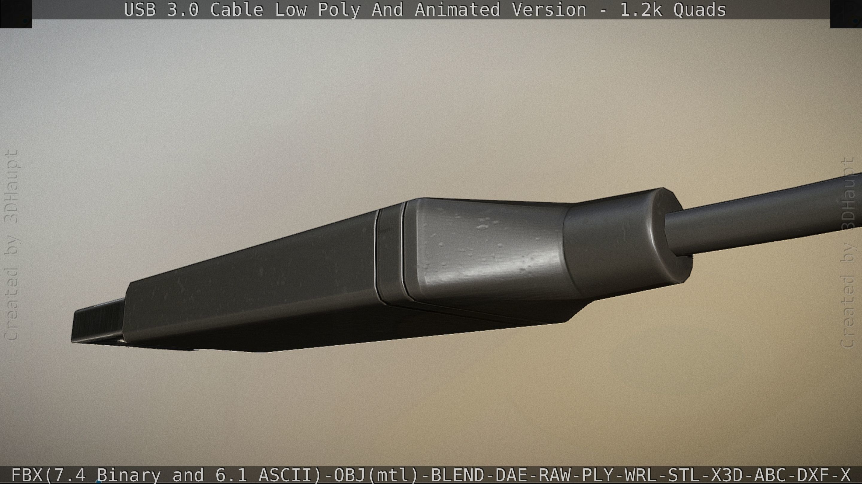 3D model USB 3 Cable Rigged Low Poly Version - Gameready - PBR Textures ...