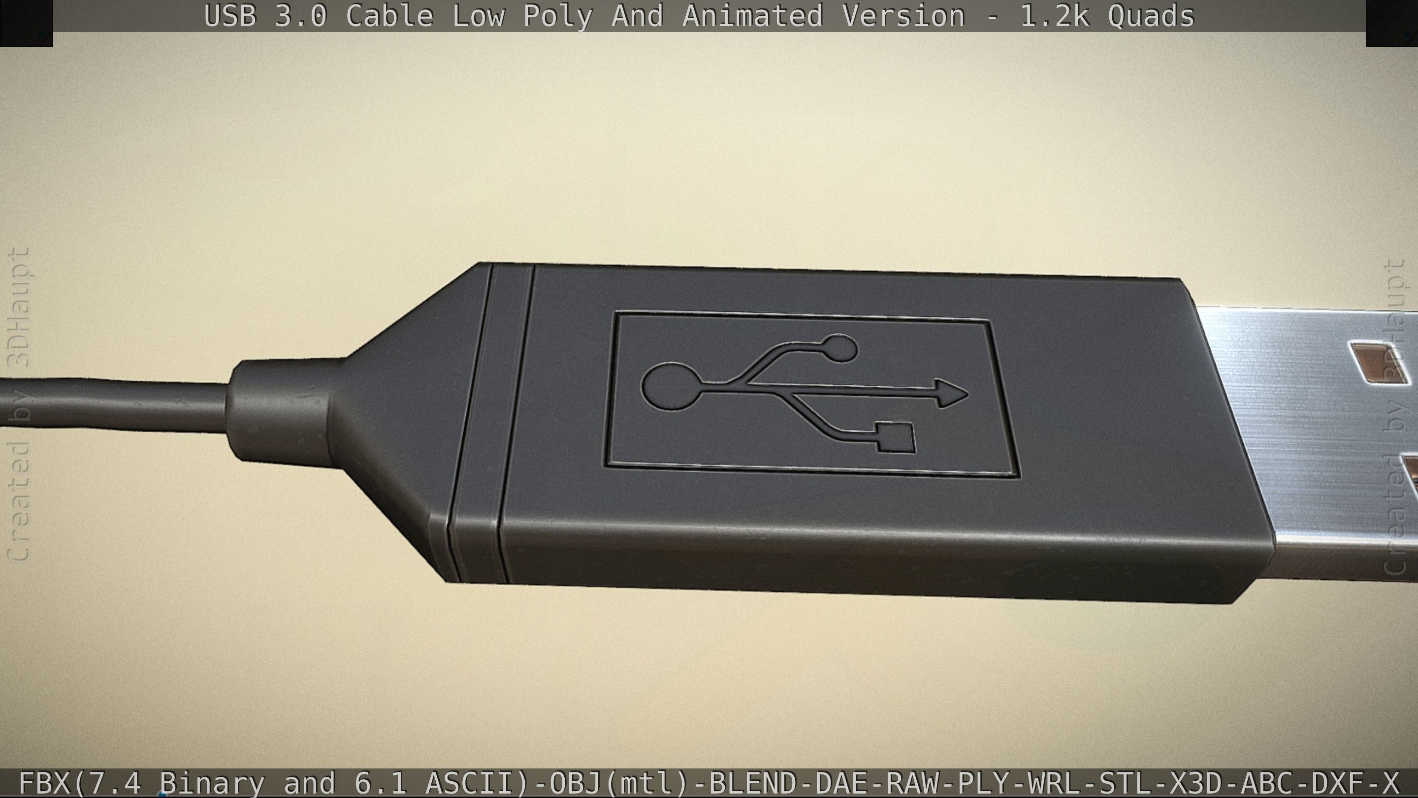 3D model USB 3 Cable Rigged Low Poly Version - Gameready - PBR Textures ...