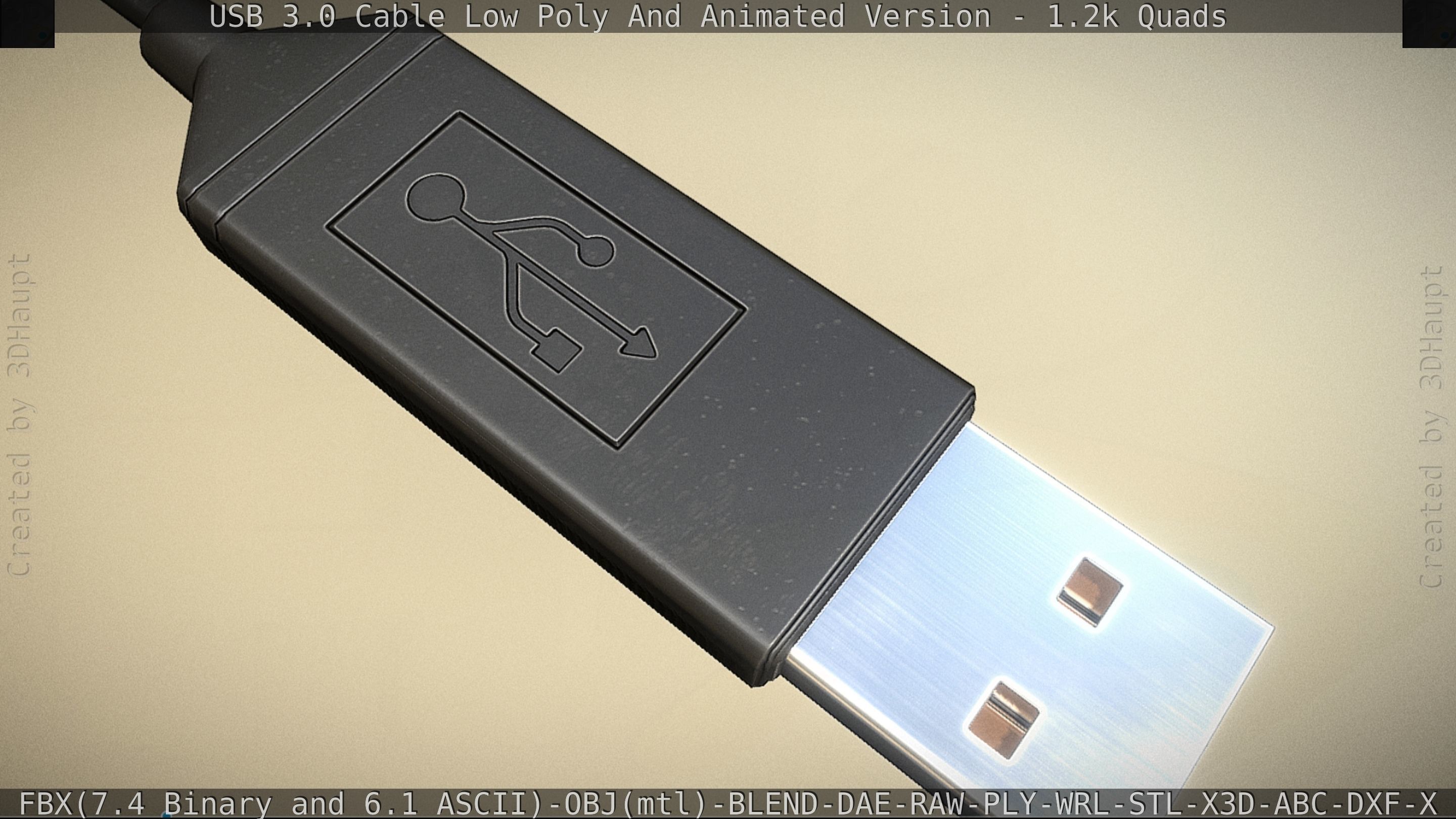 3D model USB 3 Cable Rigged Low Poly Version - Gameready - PBR Textures ...