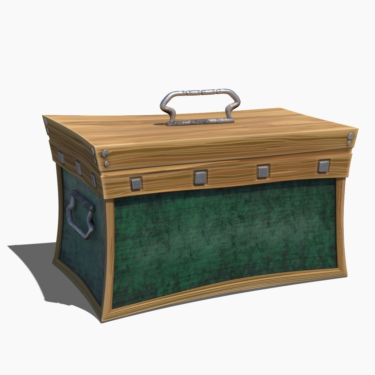 3D model HQ lowpoly chest cartoonish stylized wooden draped VR / AR ...