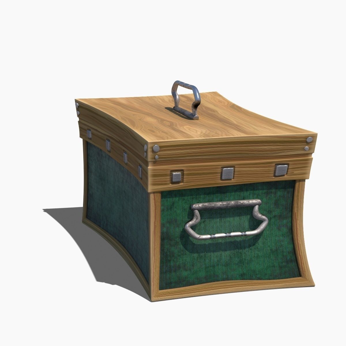 3D model HQ lowpoly chest cartoonish stylized wooden draped VR / AR ...