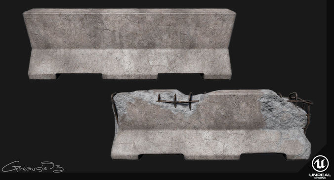 3D model Low Poly PBR Concrete Barrier VR / AR / low-poly | CGTrader