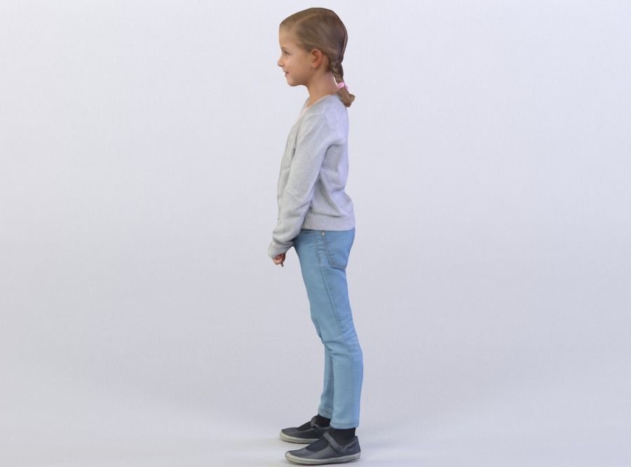 Little Girl Zoey 001 with grey sweater and blue jeans 3D model | CGTrader