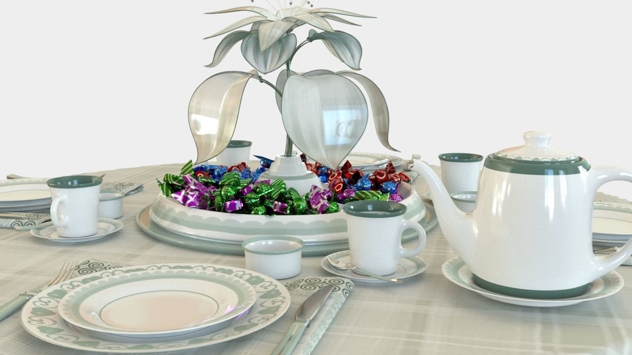 Tea table set free 3D model | CGTrader