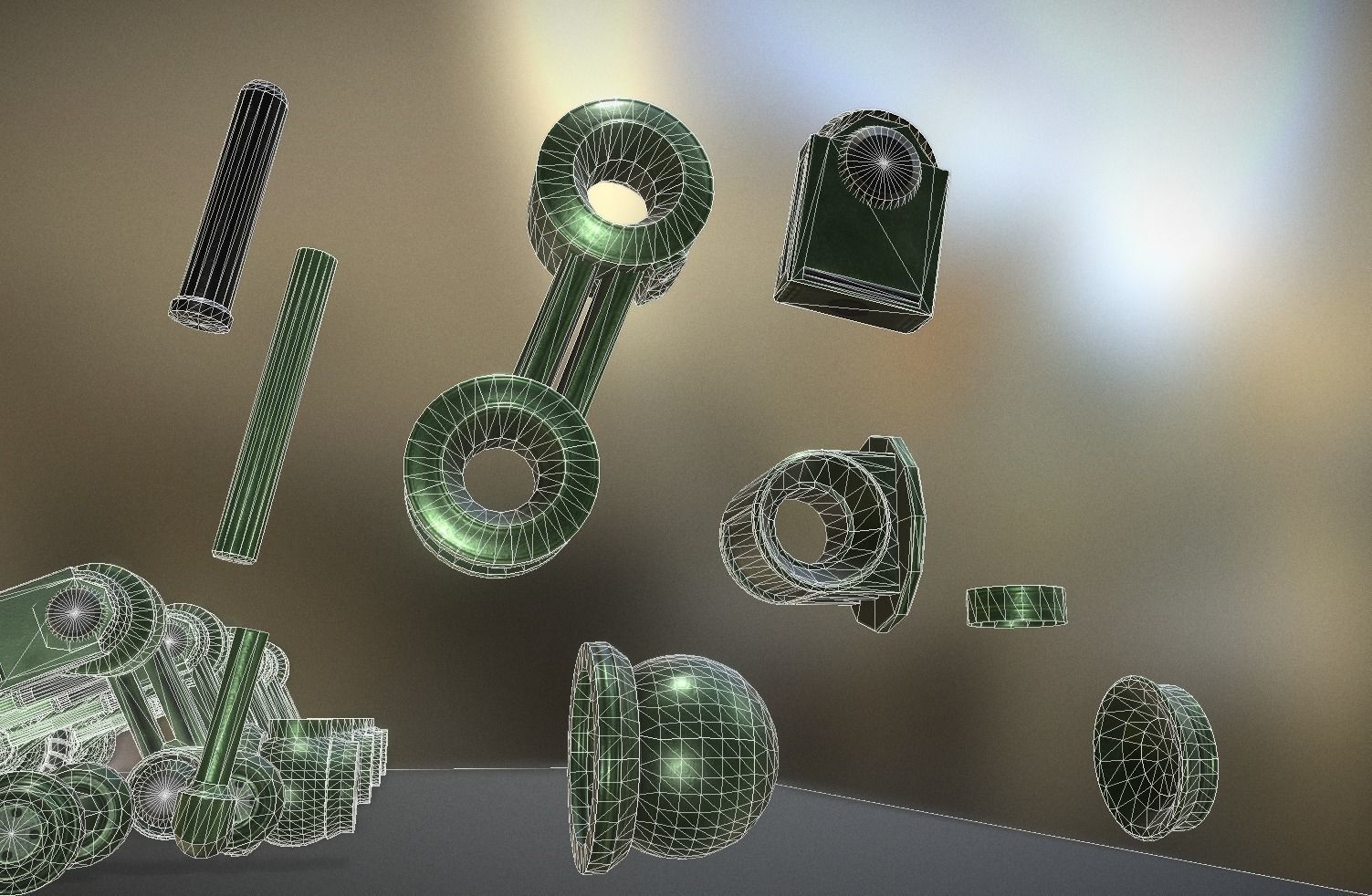 3D model Hydraulic Suspension with Tires Green Version Rig and ...