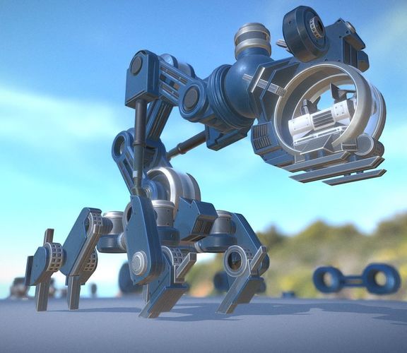 3D model The Walking Mech Neck Blue Version VR / AR / low-poly rigged ...