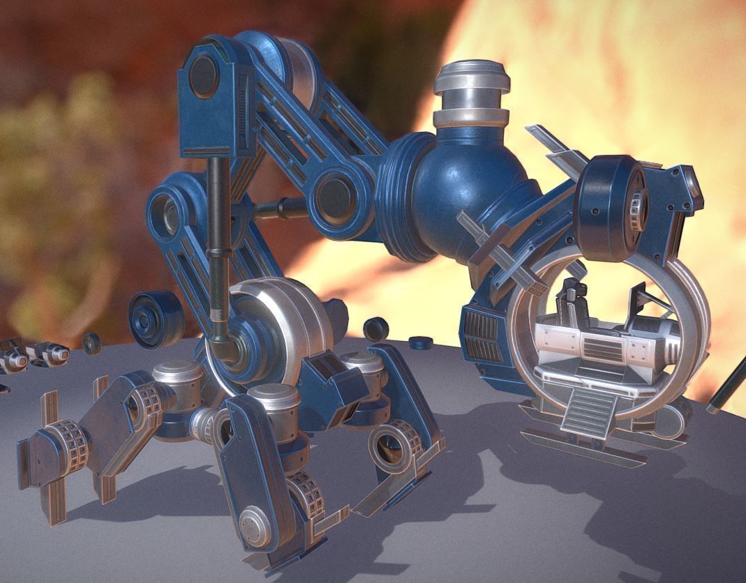 3D model The Walking Mech Neck Blue Version VR / AR / low-poly rigged ...