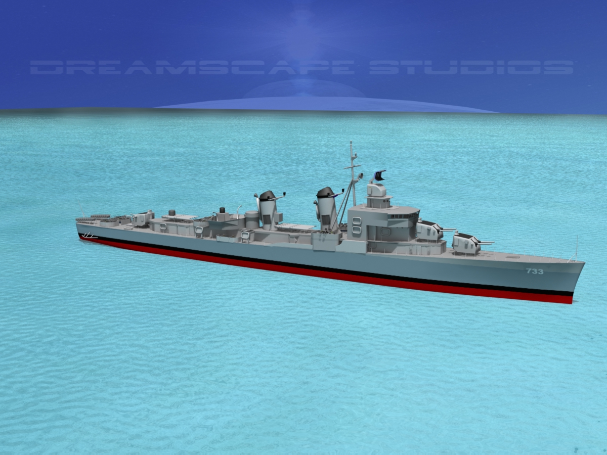 Sumner Class Destroyer DD733 USS Shannon 3D model rigged | CGTrader