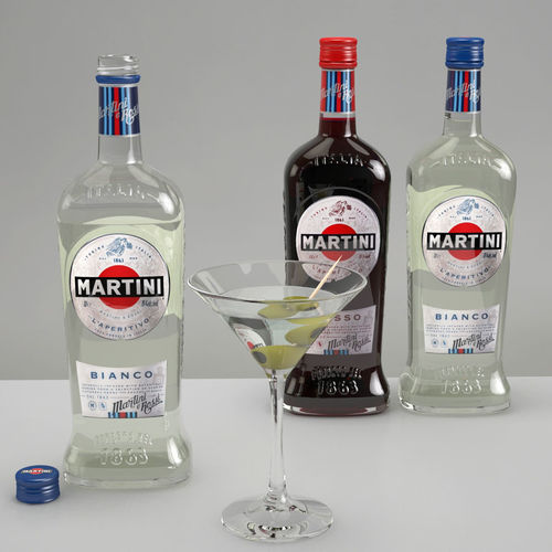 Martini Set bottles and glass 3D model | CGTrader