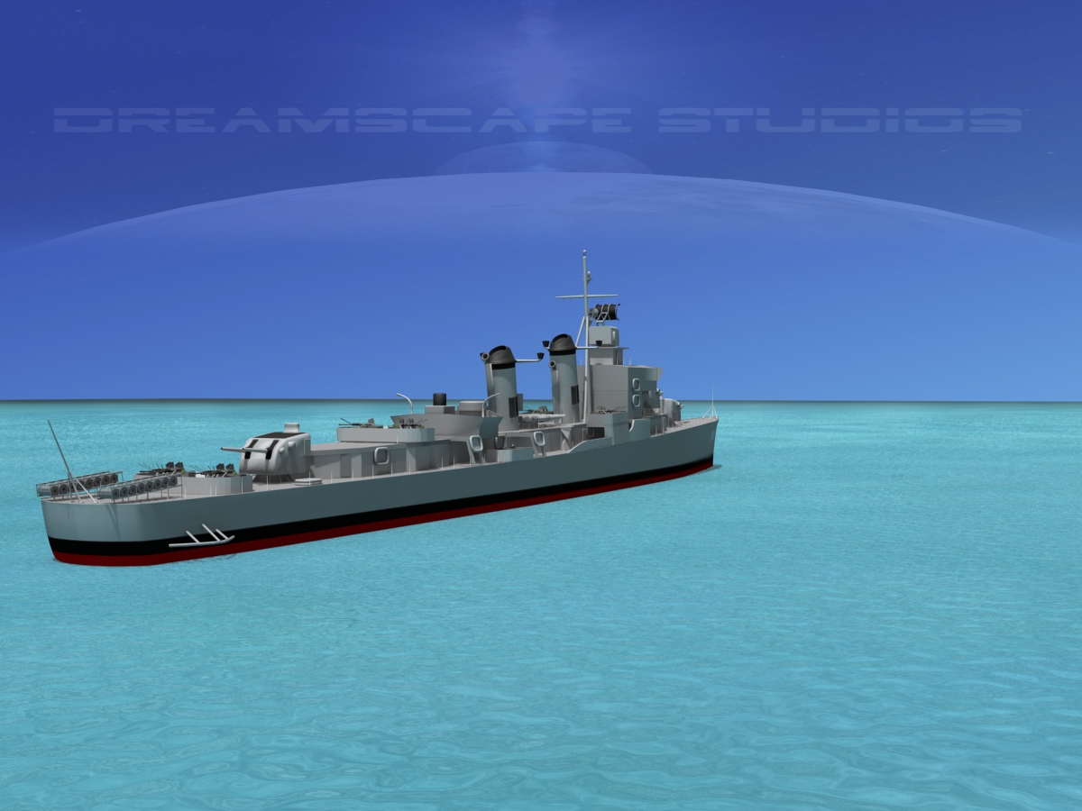 Sumner Class Destroyer DD747 USS Samuel Moore 3D model rigged | CGTrader