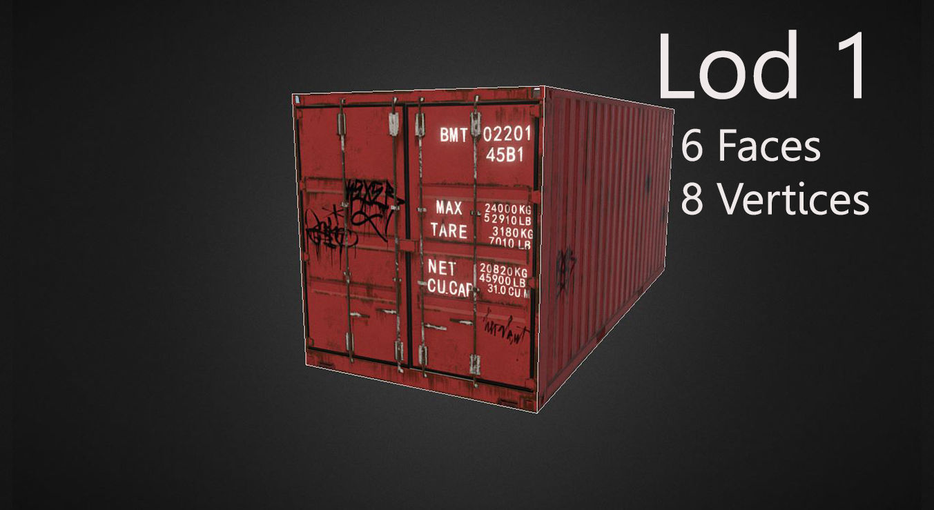 3D model Container 20ft with 2 LOD for physically based rendering VR ...