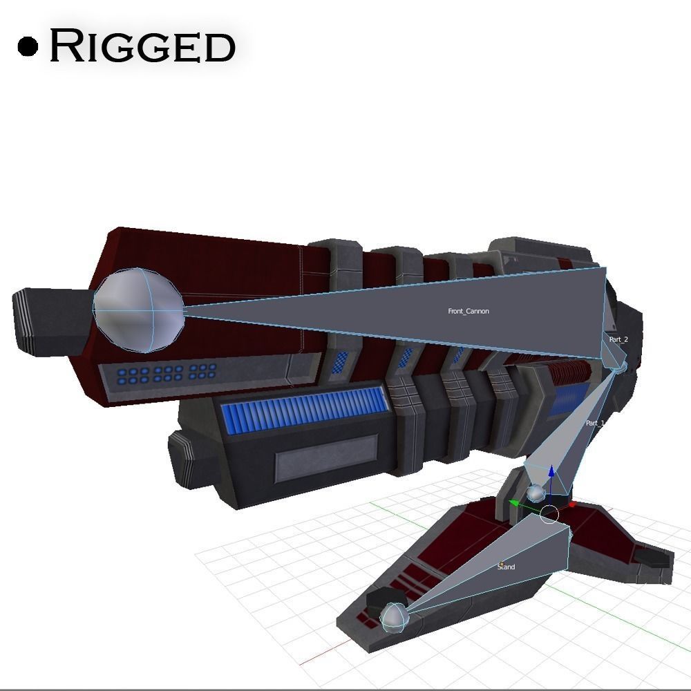 3D model Blaster cannon 03 sci-fi low poly Rigged VR / AR / low-poly ...