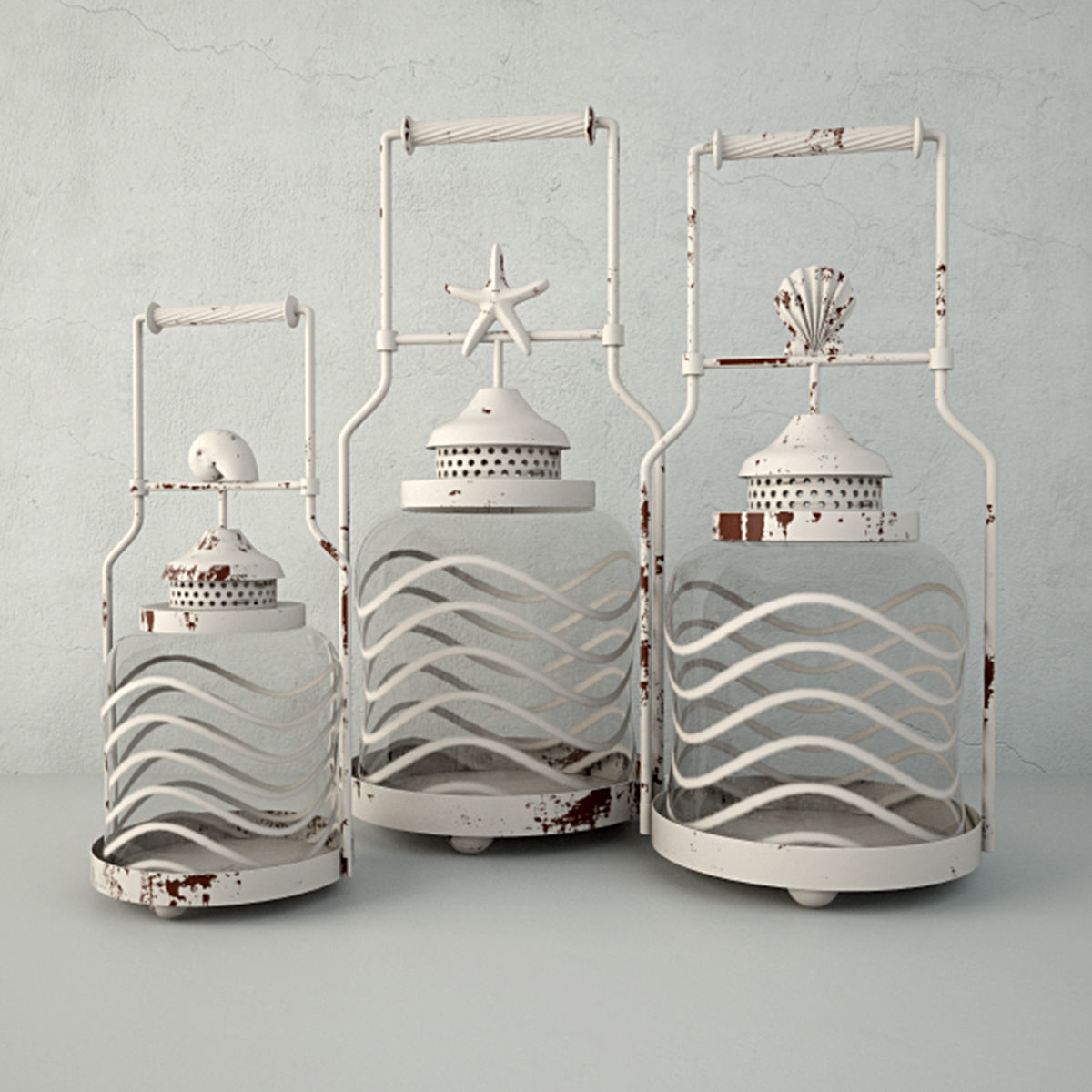 Frosted Globe Shell Lantern Set 3D model | CGTrader