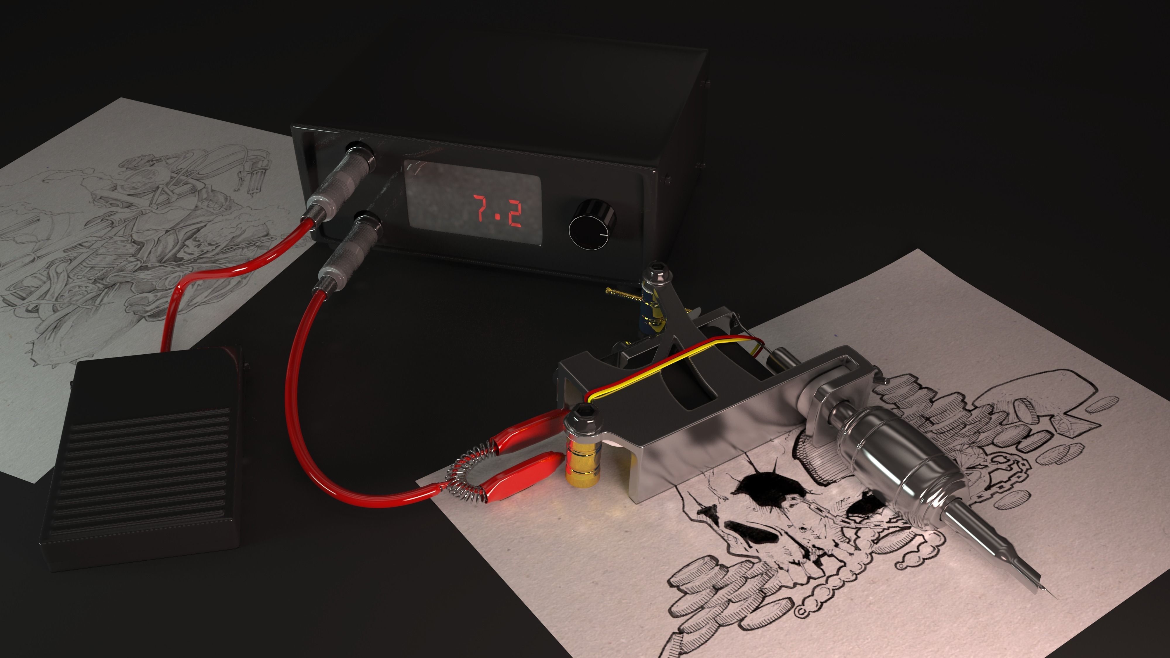Tattoo machine 3D model rigged | CGTrader