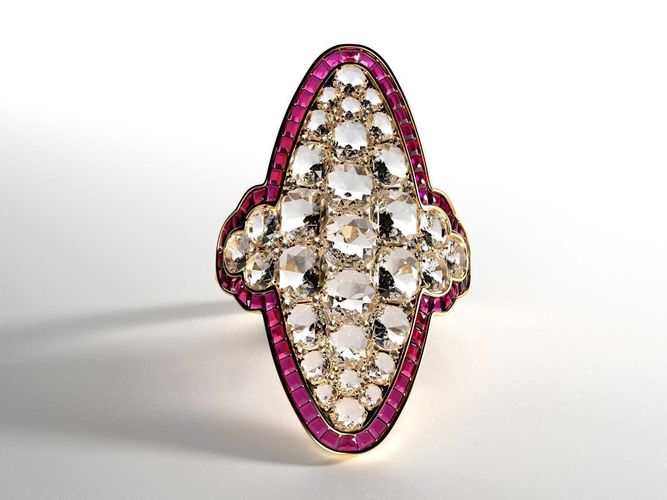 Antique Russian Calibre Cut Ruby Diamond Ring 3D model | CGTrader