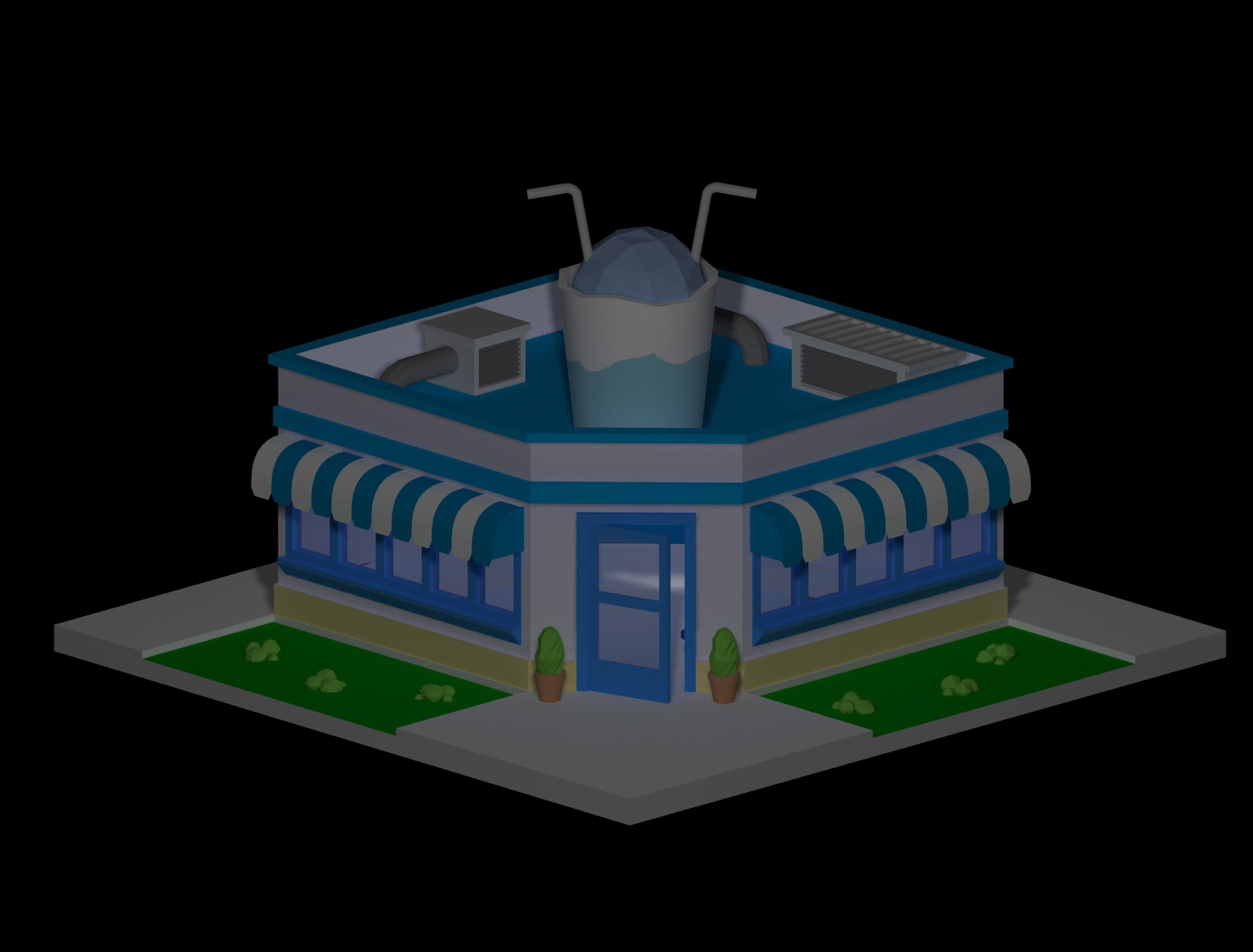 3D model Cafe Low poly coffee shop with awning VR / AR / low-poly ...