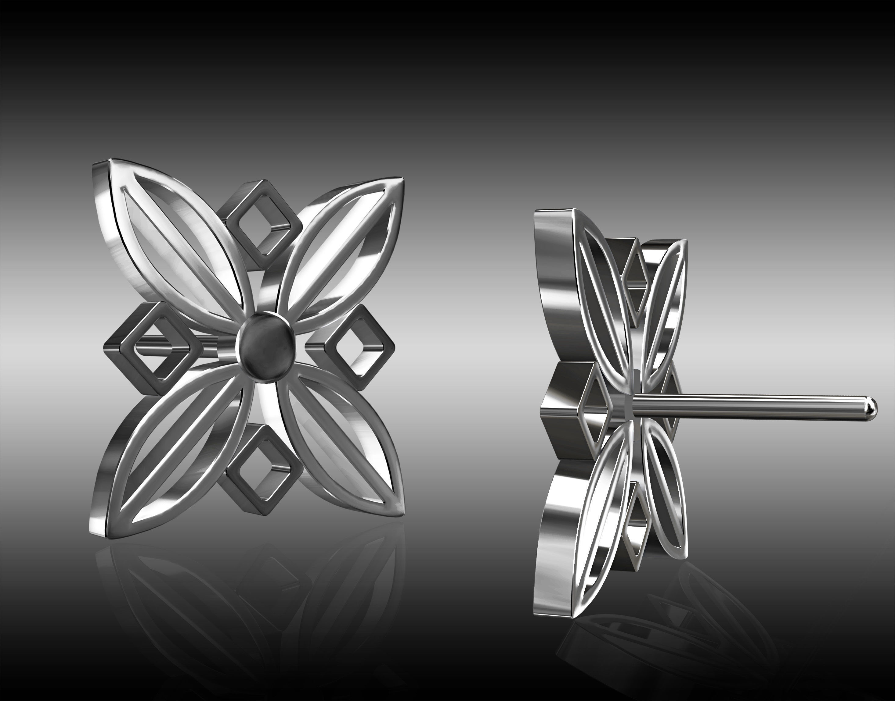 floral earrings 3D model 3D printable | CGTrader