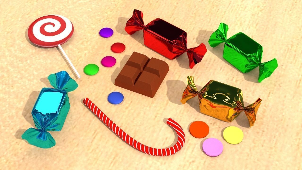 Candy and candies on table 3D model | CGTrader