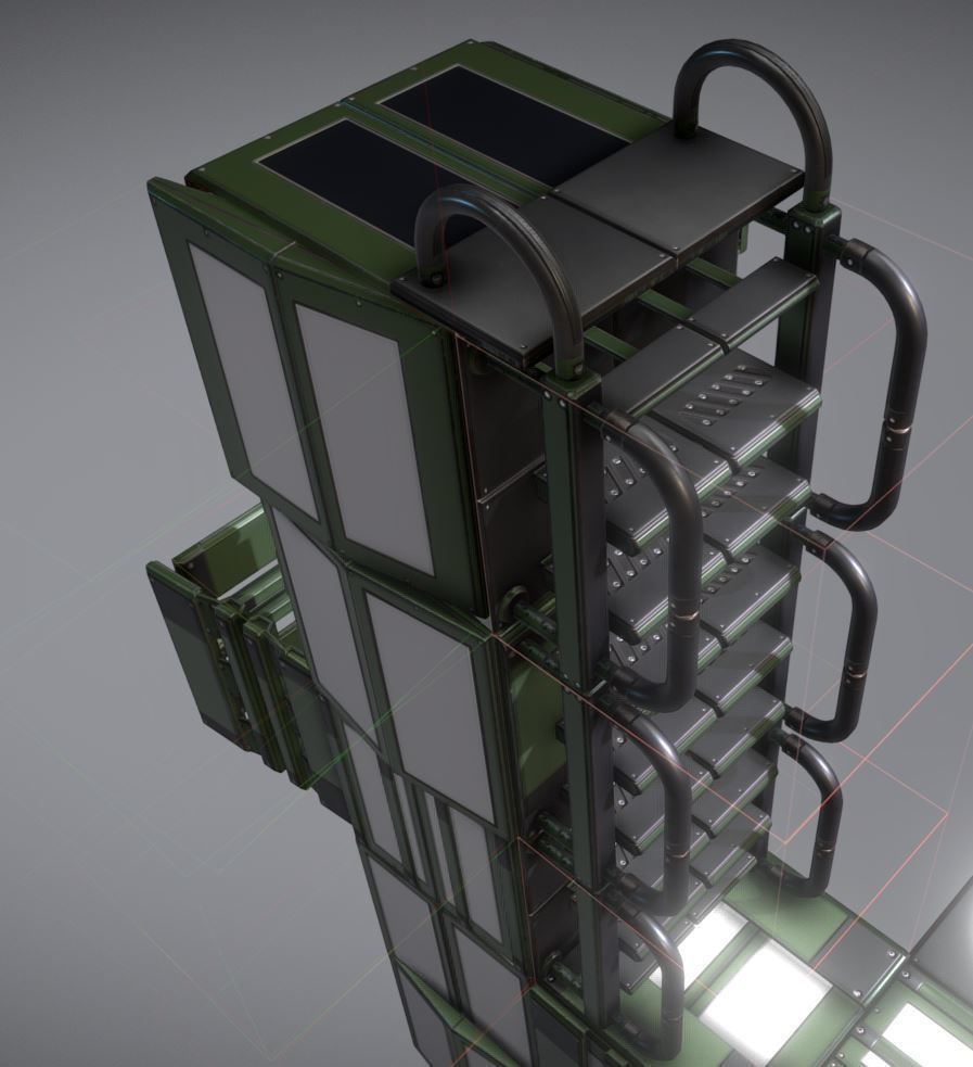 3D model Futuristic Ladders and Stairs Package Green Version VR / AR ...