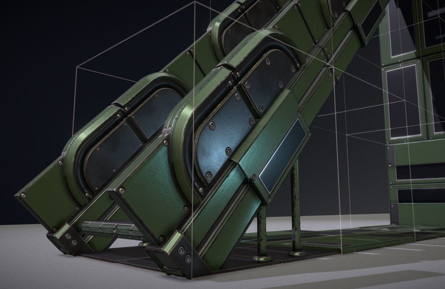 3D model Futuristic Ladders and Stairs Package Green Version VR / AR ...