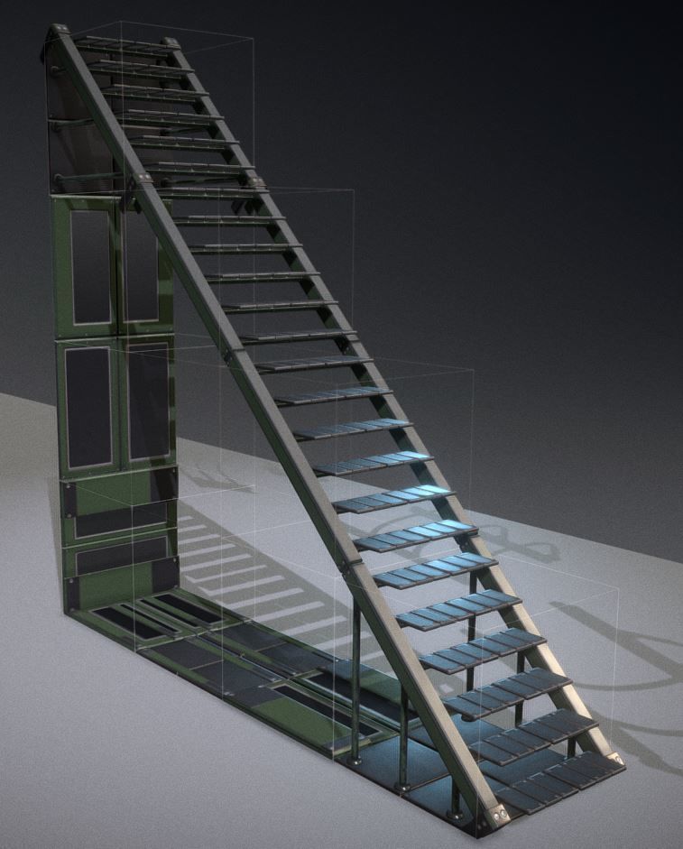 3D model Futuristic Ladders and Stairs Package Green Version VR / AR ...