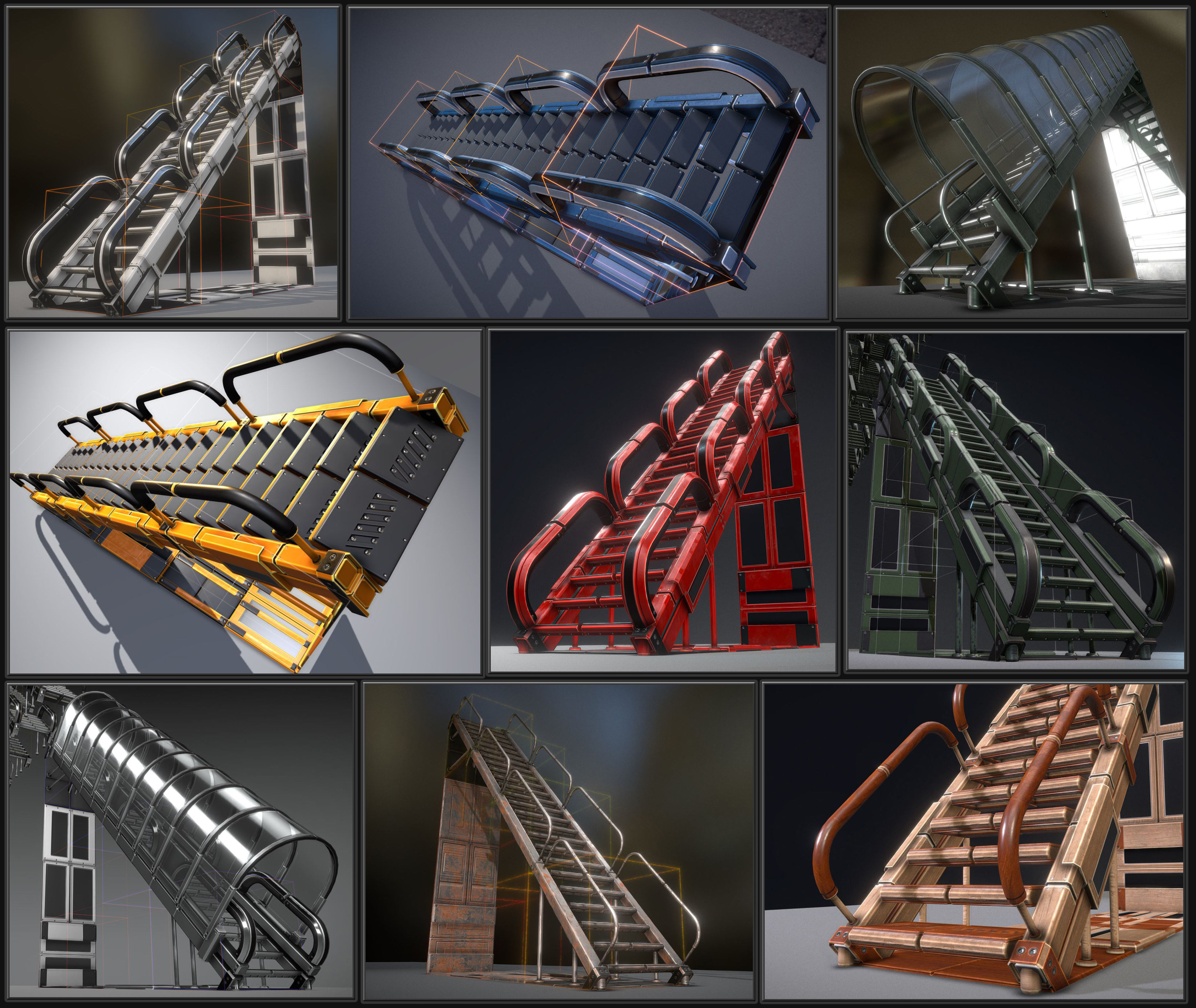 3D model Futuristic Ladders and Stairs Set - All Available PBR Textures ...