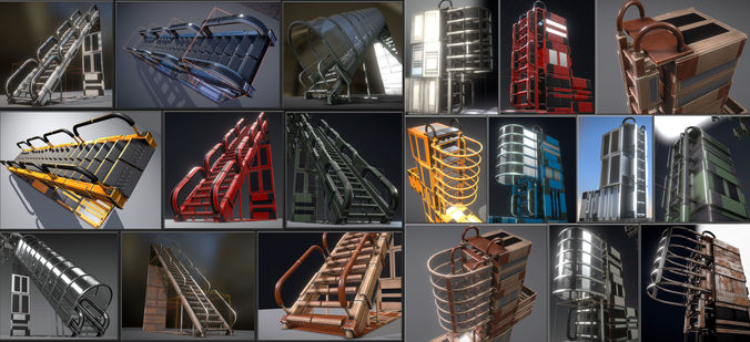 3D model Futuristic Ladders and Stairs Set - All Available PBR Textures ...