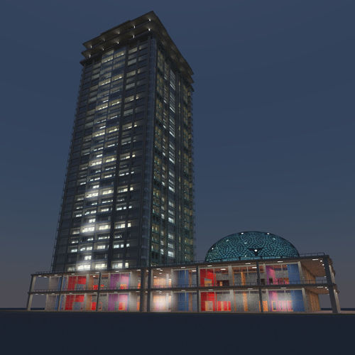 Skyscraper 6 tall building lit up at night 3D model | CGTrader