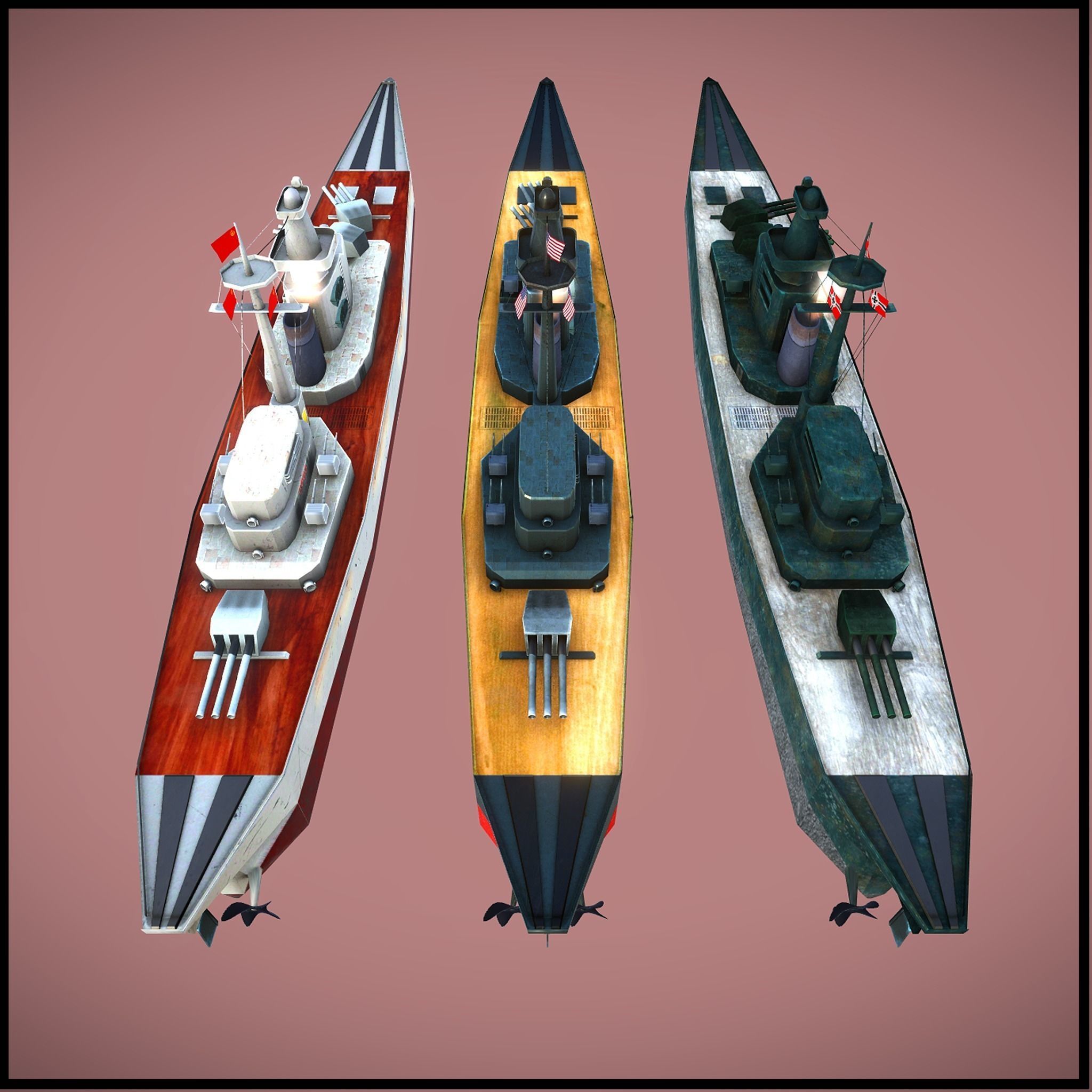3D model WWII Battleship Pack VR / AR / low-poly | CGTrader