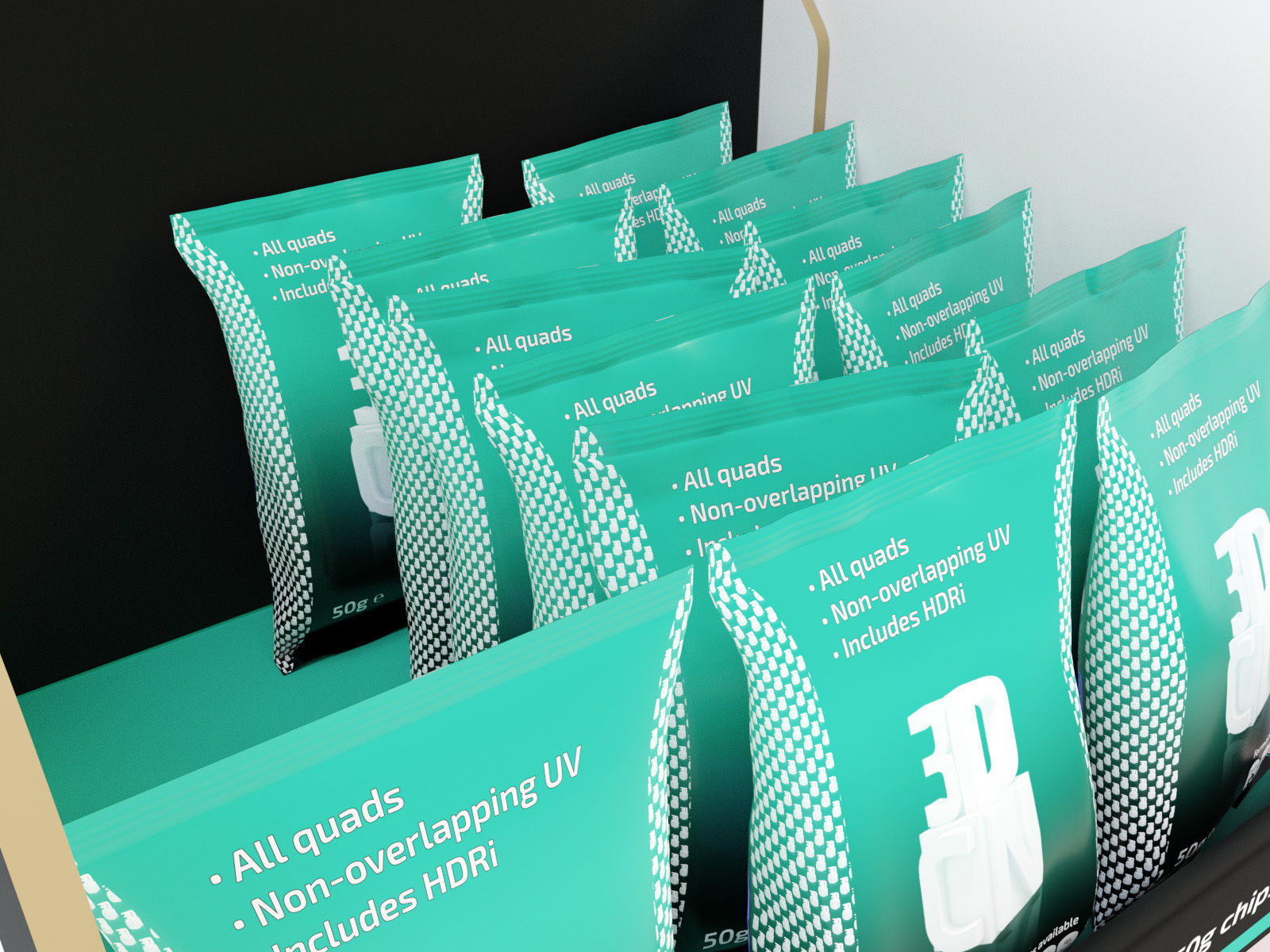 3 Bags Quad seal Pillow and Stabilo bags and display unit 3D model ...