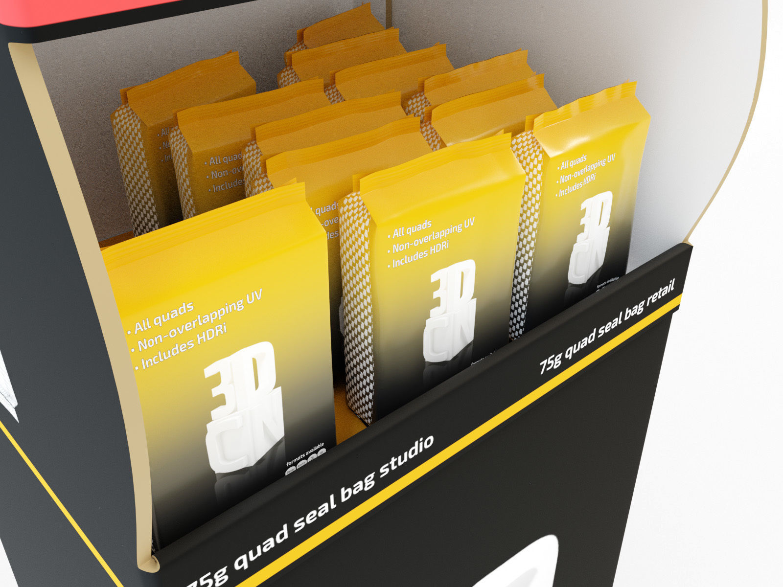 3 Bags Quad seal Pillow and Stabilo bags and display unit 3D model ...