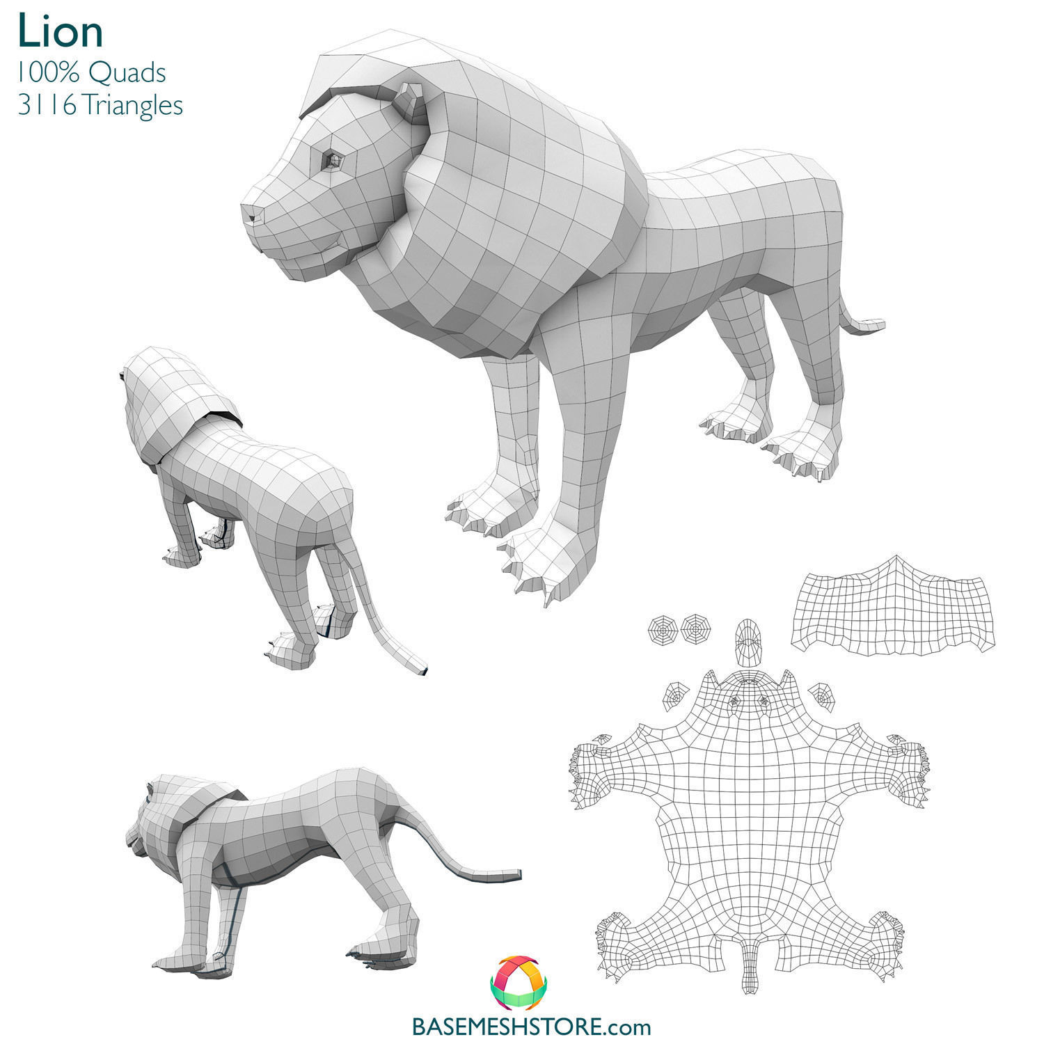 3D model 32 Animals Base Meshes VR / AR / low-poly | CGTrader