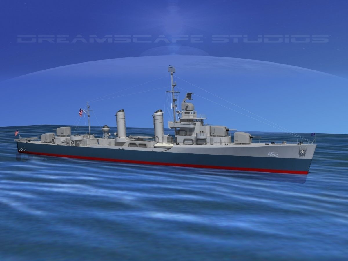 Gleaves Class Destroyer USS Bristol DD453 3D model rigged | CGTrader