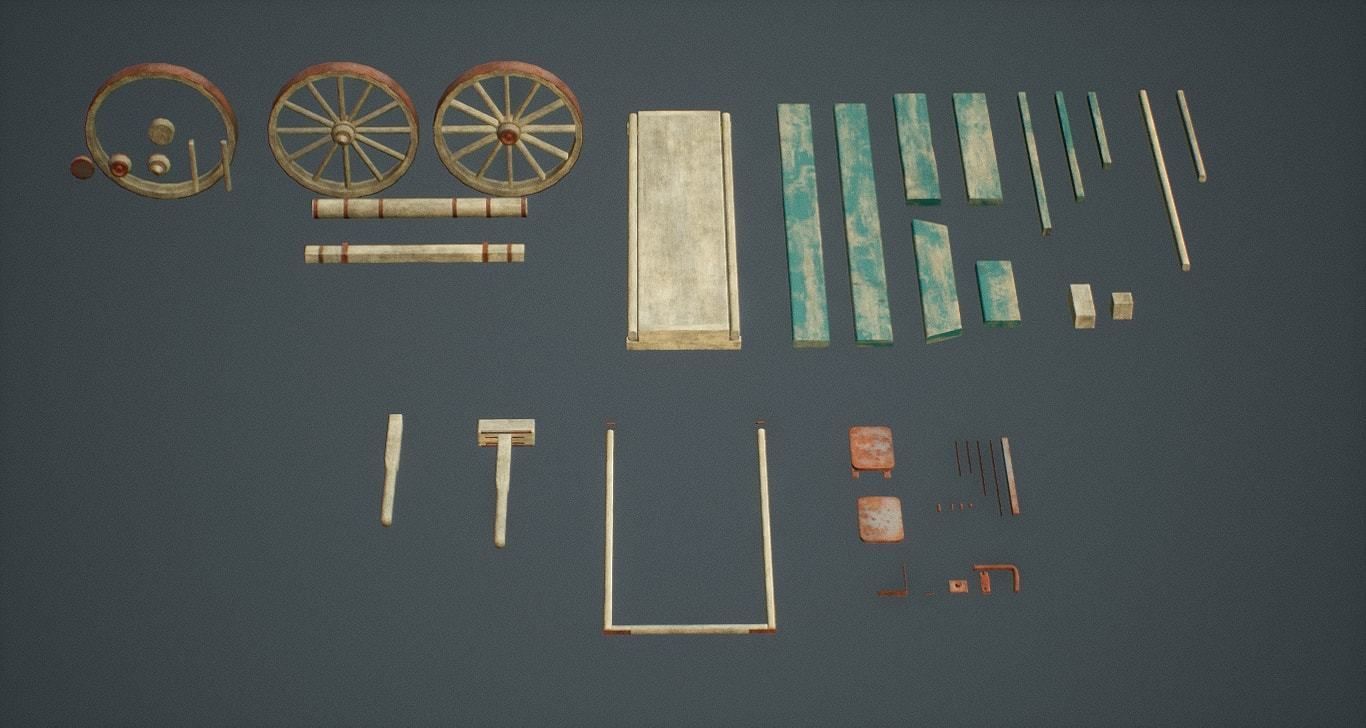 Wooden Carts modular asset pack free VR / AR / low-poly 3D model | CGTrader