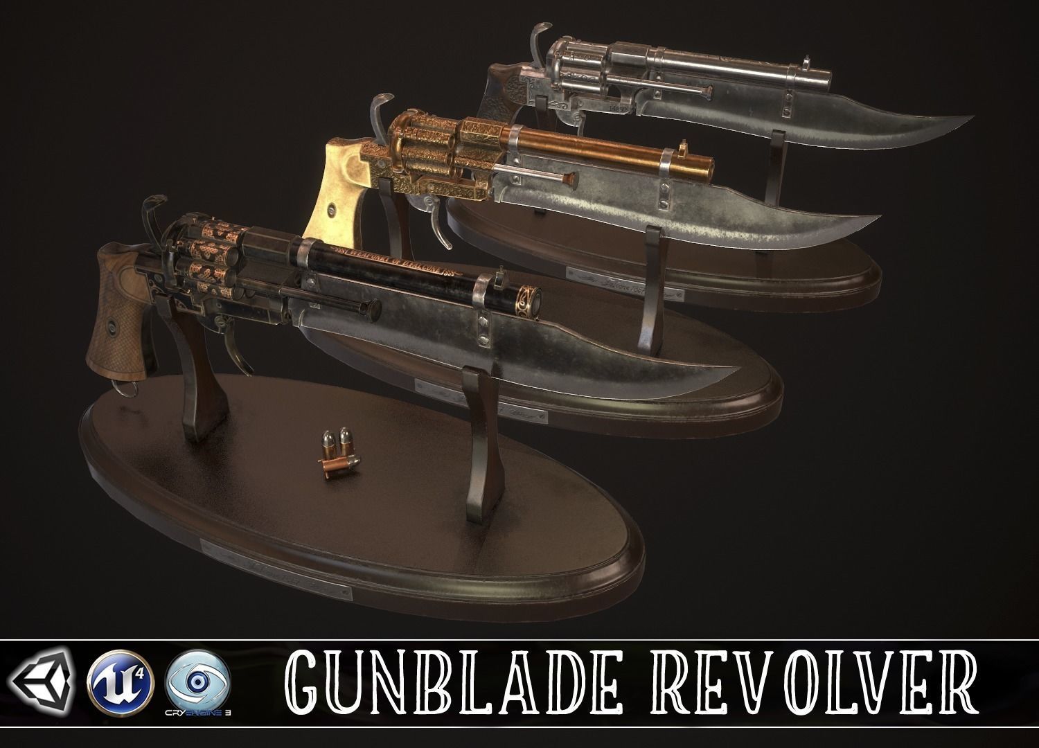 3D model Gunblade Vintage Revolver VR / AR / low-poly | CGTrader