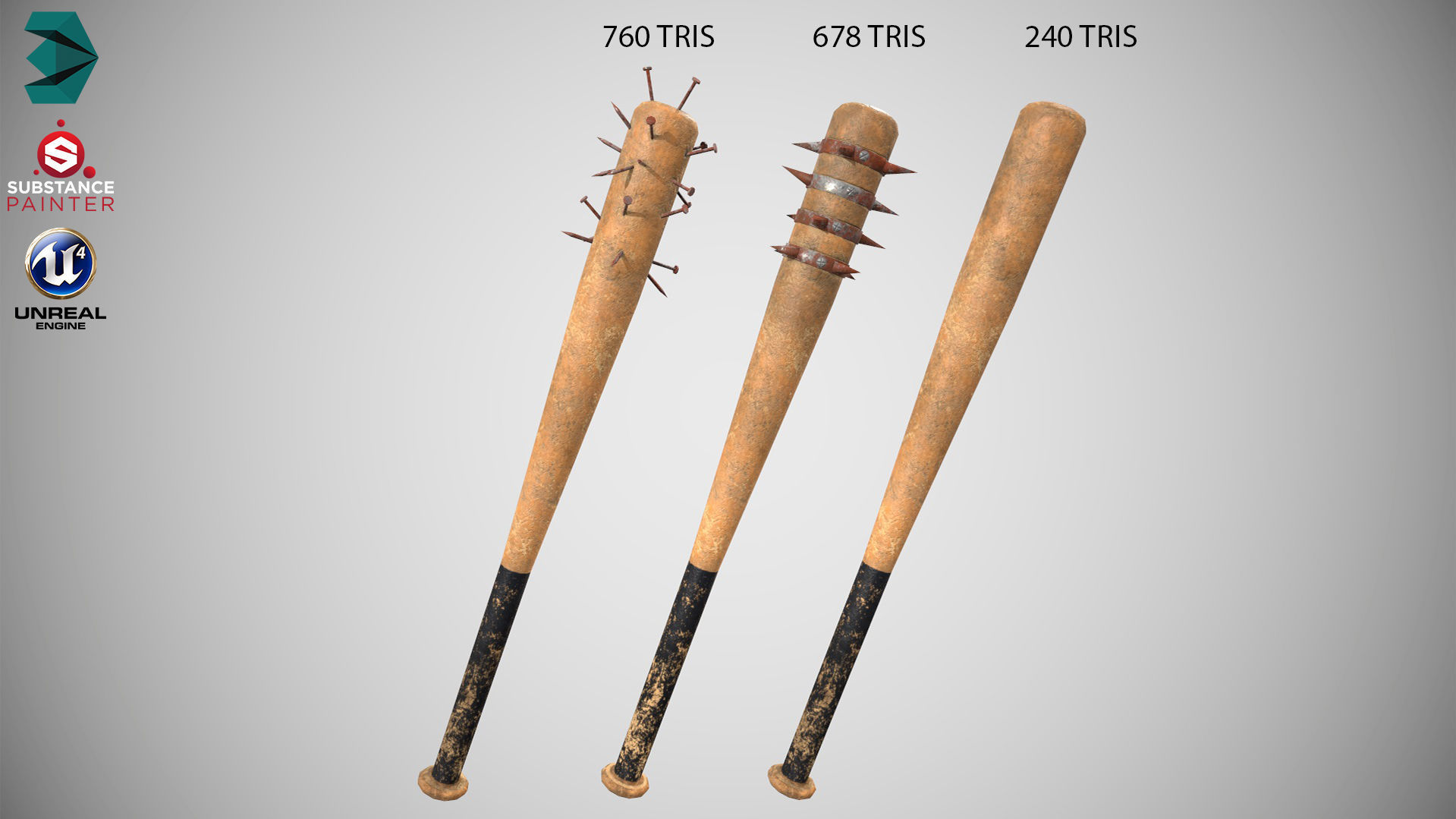 3D model Low Poly Base Ball Bat Weapon Pack PBR VR / AR / low-poly ...