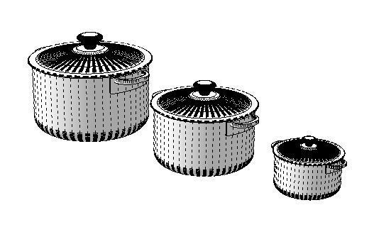 3D model pans set of three stainless steel stockpots VR / AR / low-poly ...