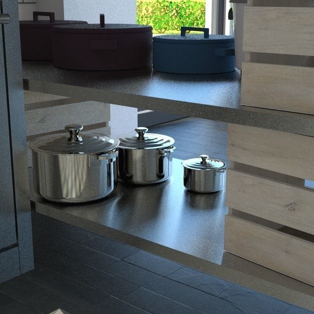 3D model pans set of three stainless steel stockpots VR / AR / low-poly ...