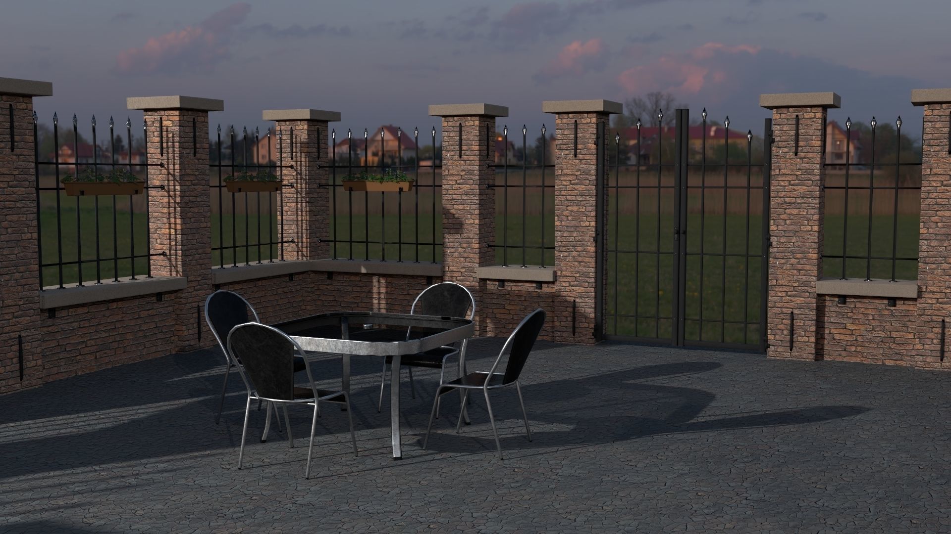 3D model Lowpoly modular set of fenced walls and gates VR / AR / low ...