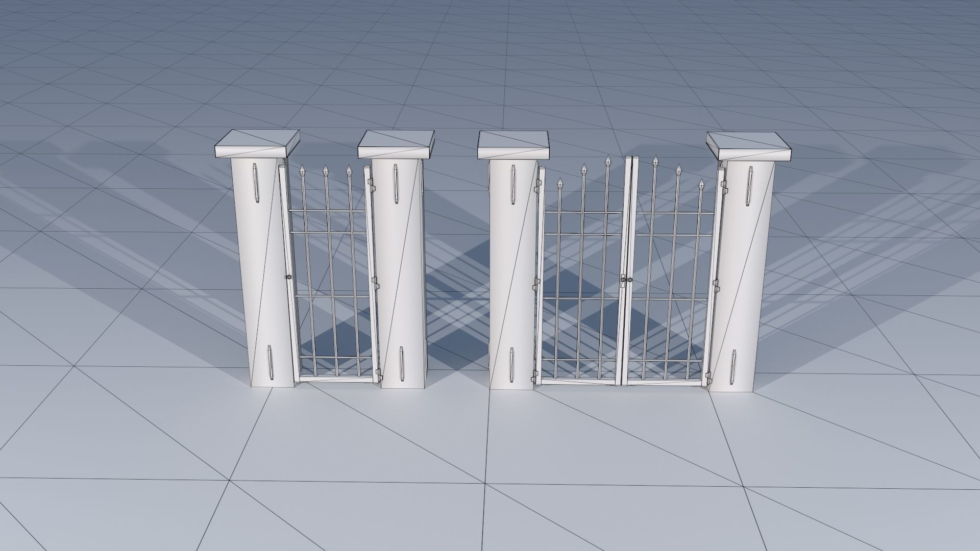 3D model Lowpoly modular set of fenced walls and gates VR / AR / low ...